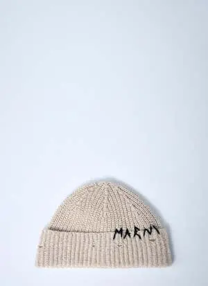 Marni Logo Motif Wool Knit Beanie Hat