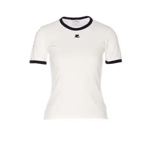 COURREGES Contrast Logo Embroidered T-shirt - White