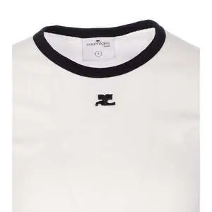 COURREGES Contrast Logo Embroidered T-shirt - White