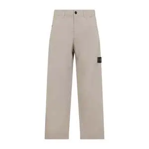 Stone Island Cotton Ripstop Pants With Logo Patch