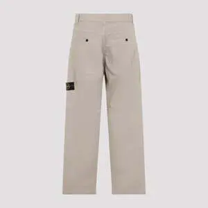 Stone Island Cotton Ripstop Pants With Logo Patch