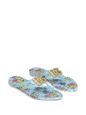 Dolce & Gabbana Dg Logo Floral Print Thong Sandals - Multicolor