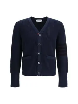 Thom Browne V-neck Cardigan With Signature Striped Armbands - Blue