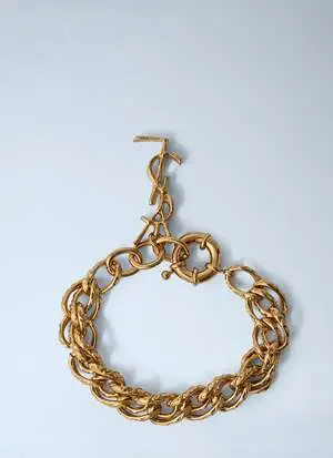 SAINT LAURENT SAINT LAURENT Gold-Tone Logo Motif Chain Bracelet