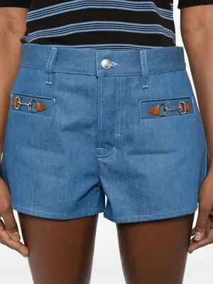Gucci Denim Cotton Shorts With Horsebit Detail - Multicolor