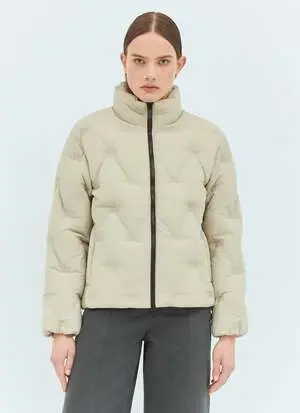 Burberry Quilted Down Jacket With All-over Logo Embroidery - Gray
