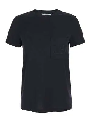 Max Mara Papaia Cotton Crewneck T-shirt With Logo Embroidery - Black
