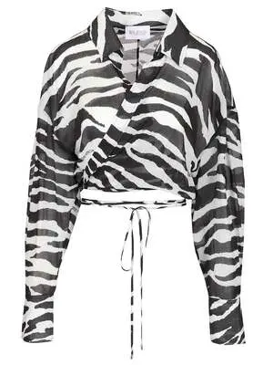 Attico THE ATTICO Zebra Print Cropped Wrap Shirt Multicolor