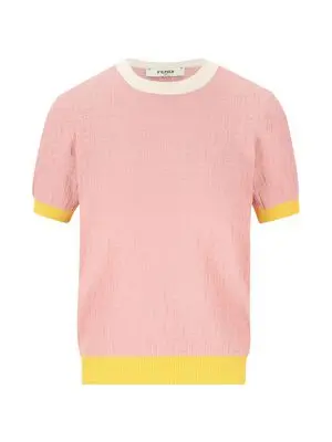 Fendi Cotton And Silk Blend Sweater With Round Neck And Short Sleeves - Multicolor
