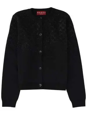 Gucci Crystal Embellished Wool Blend Cardigan - Black