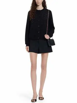 Gucci Crystal Embellished Wool Blend Cardigan - Black