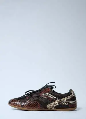 Miu Miu Technical Fabric And Python-print Leather Sneakers - Brown