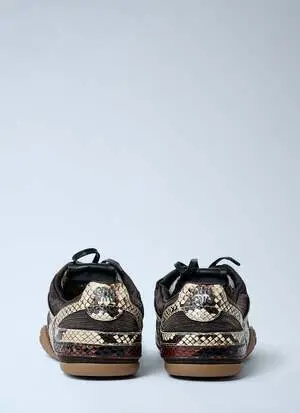 Miu Miu Technical Fabric And Python-print Leather Sneakers - Brown