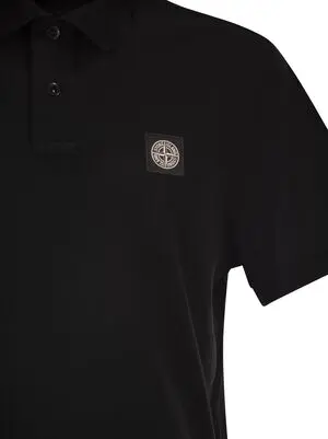 Stone Island Regular Fit Short-sleeved Polo Shirt With Compass Patch - Black