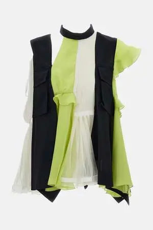 Sacai Paneled Top With Pleated And Sheer Inserts