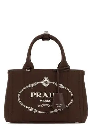 Prada PRADA Canvas Small Jardinière Handbag With Silver Tone Finishing Brown