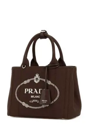 Prada Canvas Small Jardinière Handbag With Silver Tone Finishing - Brown