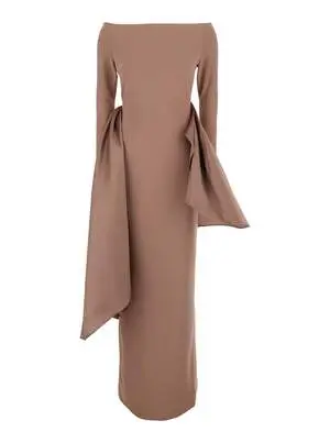 Solace London Long Boatneck Draped Dress - Multicolor