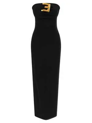 Balmain Maxi Belted Dress With Gold Buckle Detail