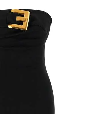 Balmain Maxi Belted Dress With Gold Buckle Detail