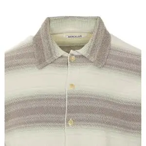 Auralee Striped Cotton Silk Blend Cardigan