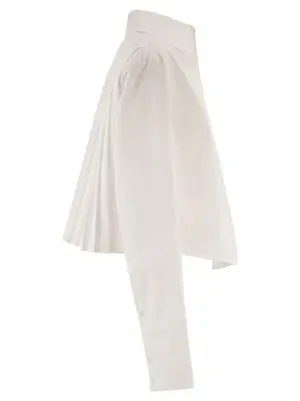 Sportmax Cropped Cotton Canvas Shirt With Pleated Back - White