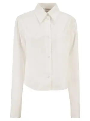 SPORTMAX SPORTMAX Cropped Cotton Canvas Shirt With Pleated Back