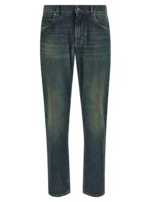Dolce & Gabbana Straight Leg Logo Tag Jeans - Blue