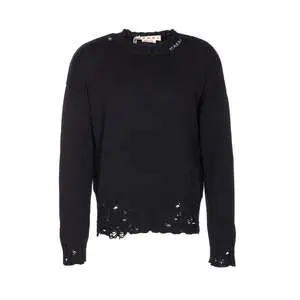 Marni Distressed Embroidered Crew Neck Sweater - Black