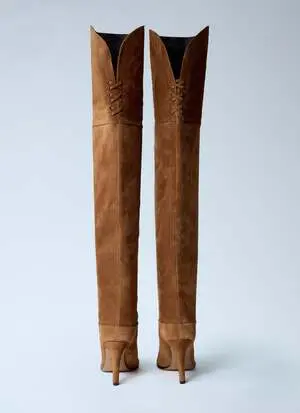 Chloé Suede Thigh-high Boots With Block Heel - Brown