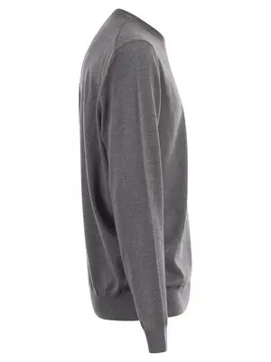 BOSS Regular Fit Virgin Wool Jumper With Embroidered Logo - Gray