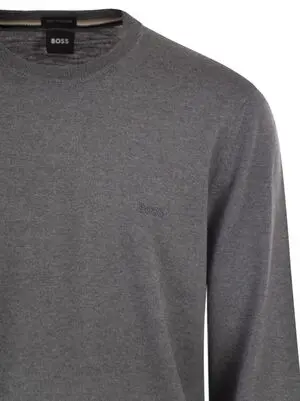 BOSS Regular Fit Virgin Wool Jumper With Embroidered Logo - Gray