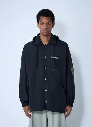Balenciaga Logo Motif Hooded Windbreaker Jacket