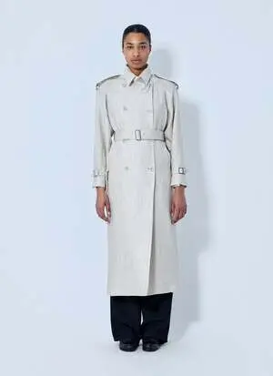 Max Mara Double-breasted Trench Coat In Textured Linen - Cream