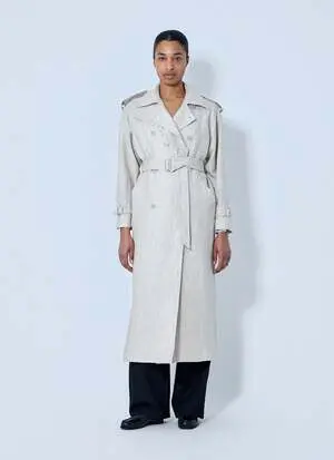 Max Mara Double-breasted Trench Coat In Textured Linen - Cream