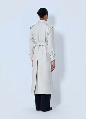 Max Mara Double-breasted Trench Coat In Textured Linen - Cream