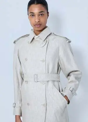 Max Mara Double-breasted Trench Coat In Textured Linen - Cream