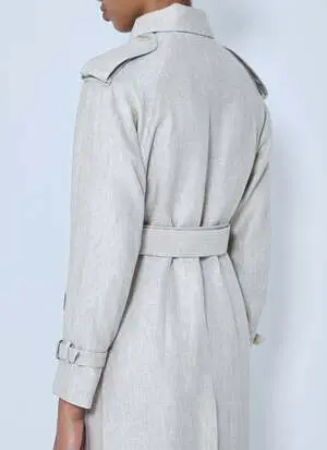 Max Mara Double-breasted Trench Coat In Textured Linen - Cream