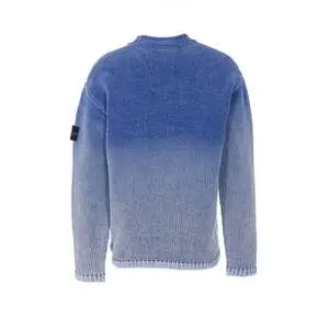 Stone Island Logo Patch Gradient Effect Crew Neck Sweater - Blue