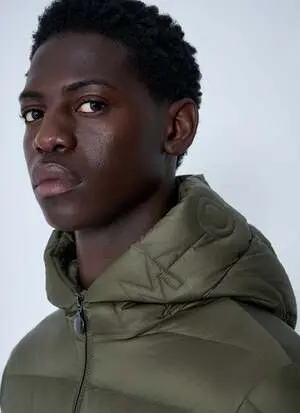 Moncler Najan Short Down Jacket With Hood And Side Logo - Green