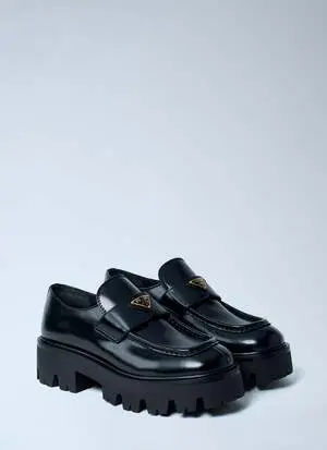 Prada Brushed Leather Loafers - Black