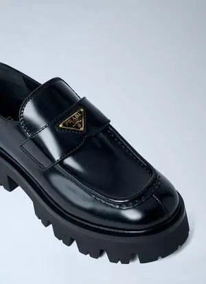 Prada Brushed Leather Loafers - Black