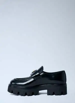 Prada Brushed Leather Loafers - Black