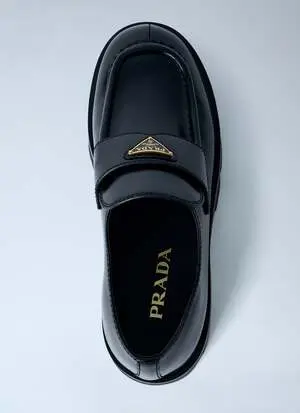 Prada Brushed Leather Loafers - Black
