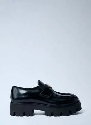 Prada Brushed Leather Loafers - Black