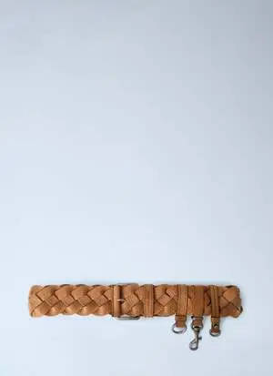 Miu Miu Braided Leather Belt With Hook Attachments - Brown