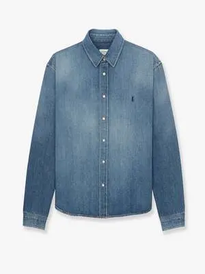 Saint Laurent Cassandre Horizon Blue Denim Shirt - Multicolor