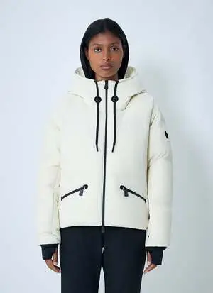 Moncler Hooded Short Down Jacket With Side Logo Motif - White