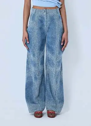 KIKO KOSTADINOV KIKO KOSTADINOV High-Rise Wide-Leg Textured Denim Pants Blue