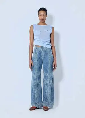 KIKO KOSTADINOV High-rise Wide-leg Textured Denim Pants - Blue